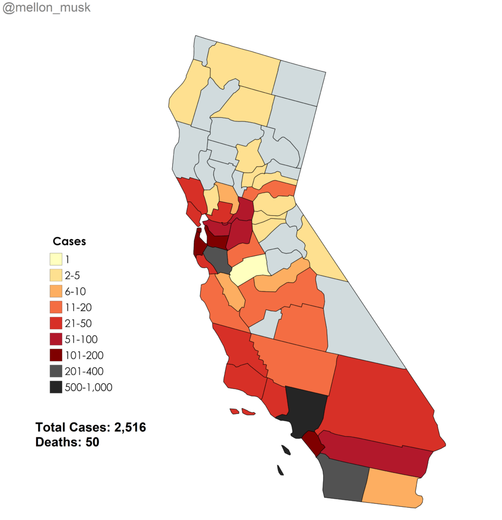 Map : Map of confirmed coronavirus cases in California – Infographic.tv ...